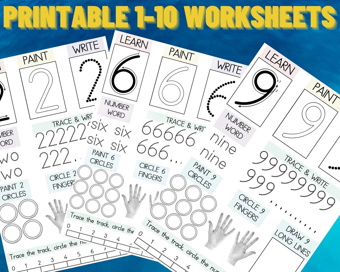 Printable Numbers 1-10 Learning Worksheets Math Activities | Etsy