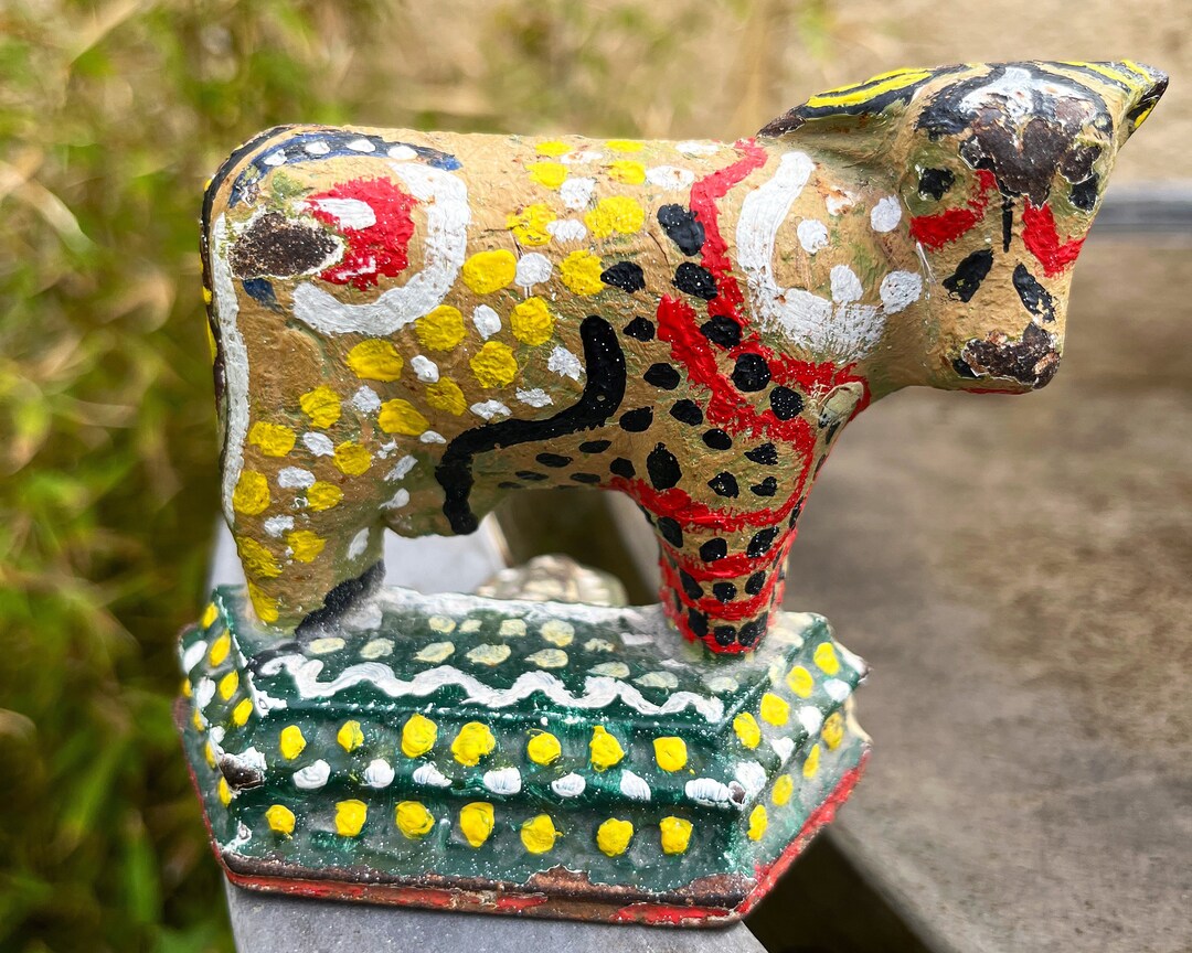 Vintage Cast Iron Cow, Rustic Cow Doorstop, Hand Painted Cast Iron ...