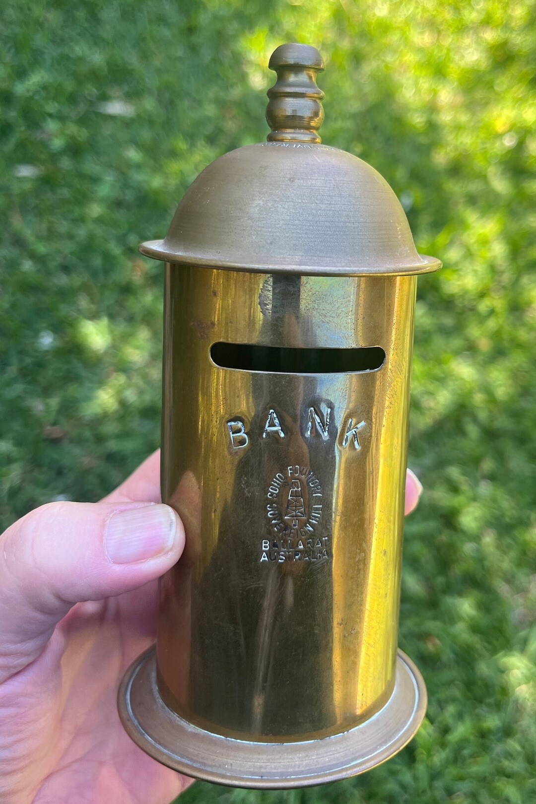 Vintage Brass Money Box, Brass Pillar Money Bank by the Soho Foundry ...