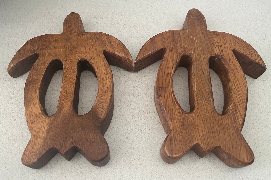 Vintage Wooden Naive Art Turtles, Retro Timber Turtles 2 Wall Decor ...