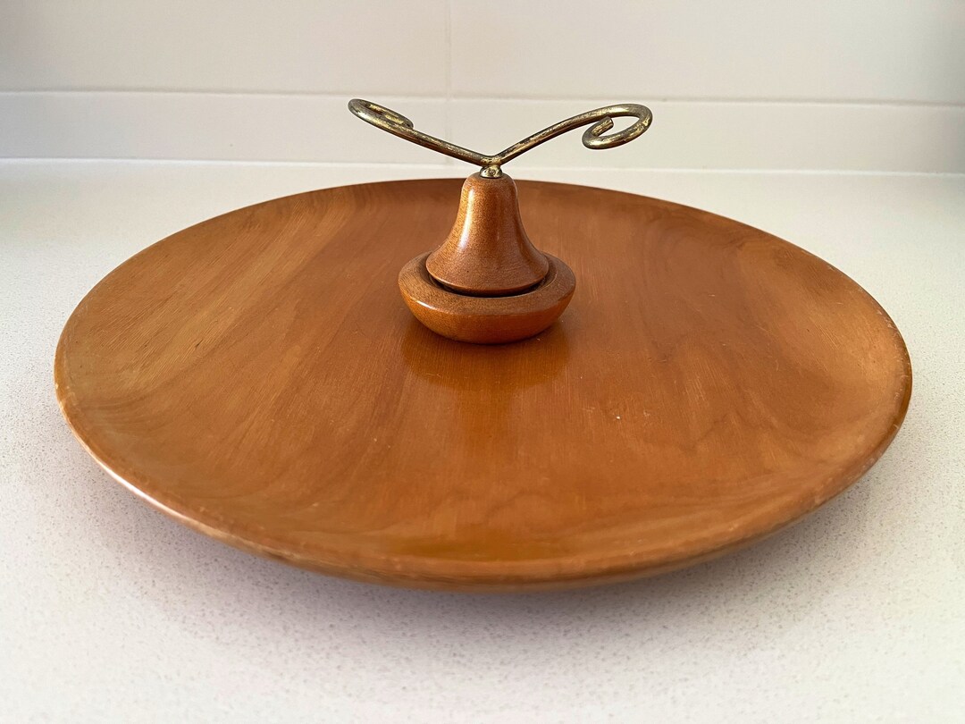 Midcentury Wooden Serving Tray With Metal Handle, Vintage Grazing ...