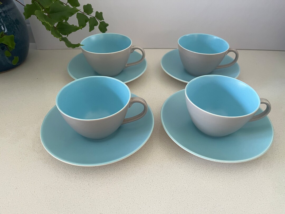 Midcentury Poole Pottery Tea Cups and Saucers (4), Poole Pottery ...