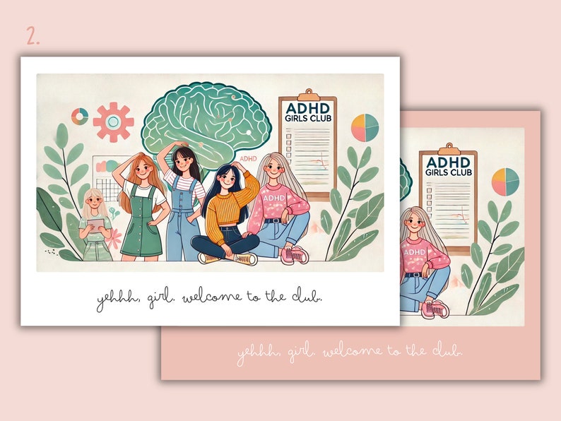 5 ADHD Girls Club Cards A6 | Diagnosis Digital Download (PDF) | Brain ...