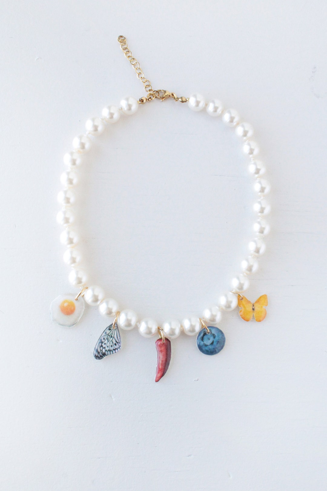 Glass Pearl Charm Necklace, Whimsical Food Jewelry - Etsy