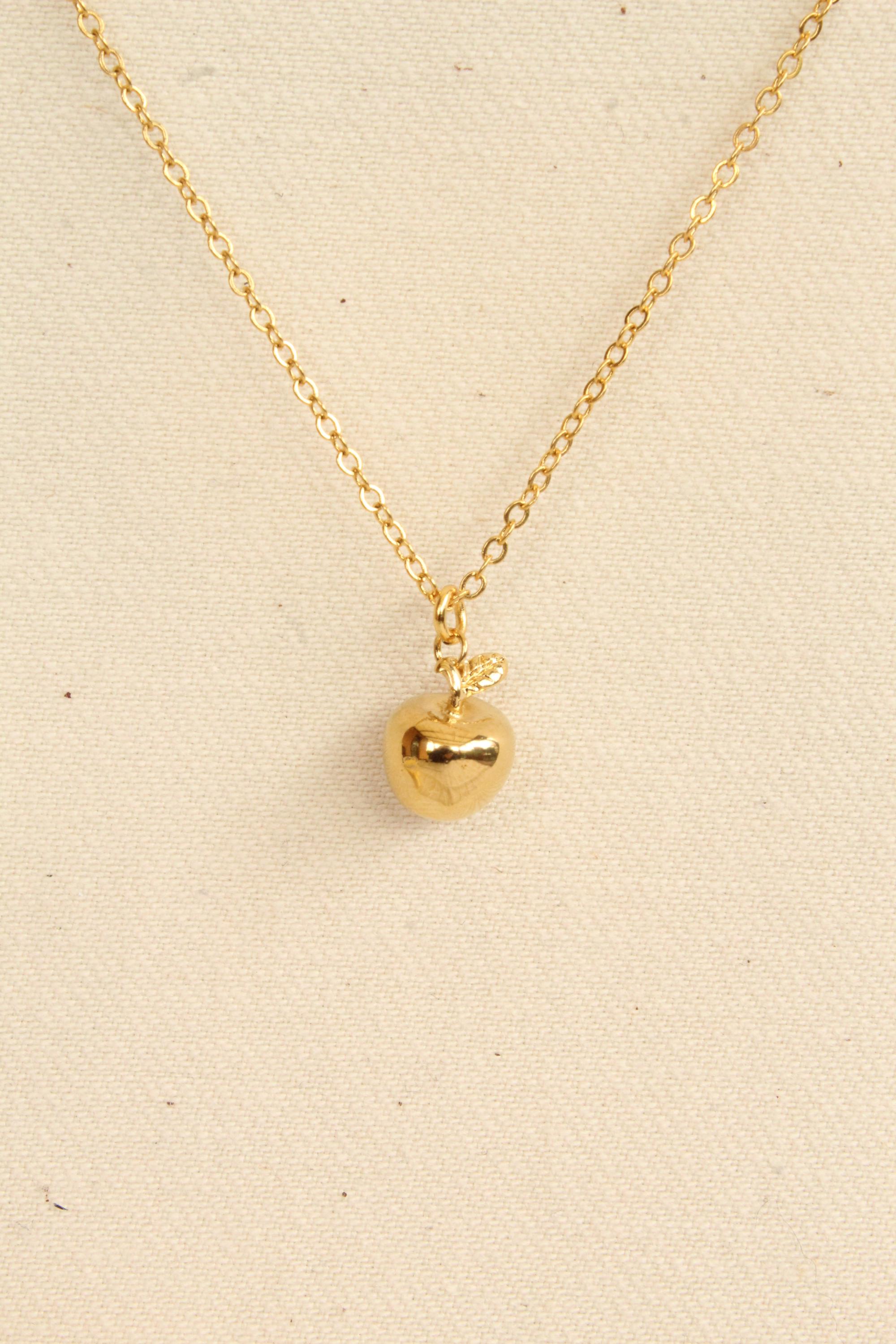 Dainty Gold Apple Pendant Necklace, 14K Gold Plated Stainless Steel - Etsy