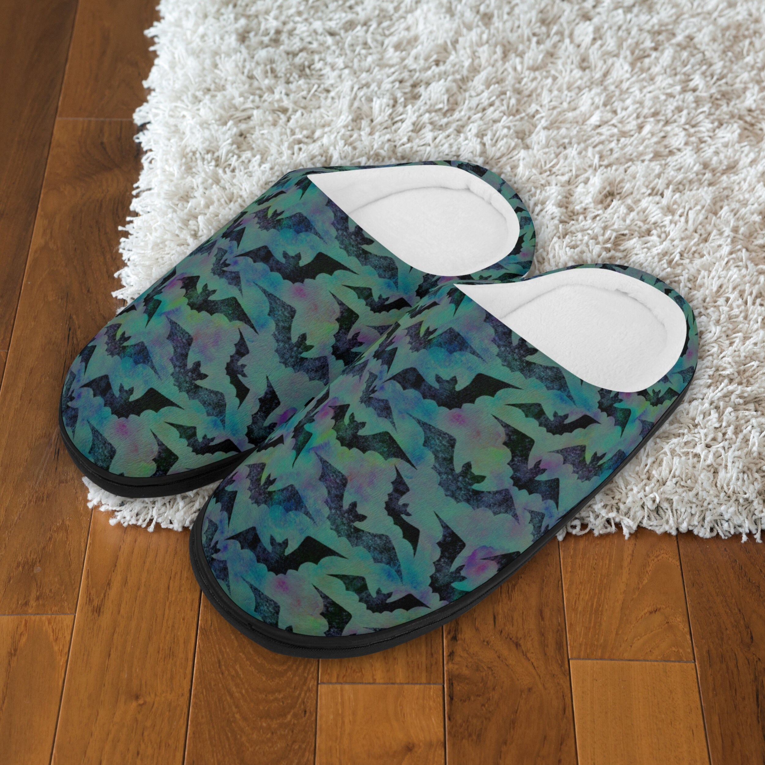 Gothic Halloween Bats Slippers, House Slippers, Women's Slippers, Men's ...