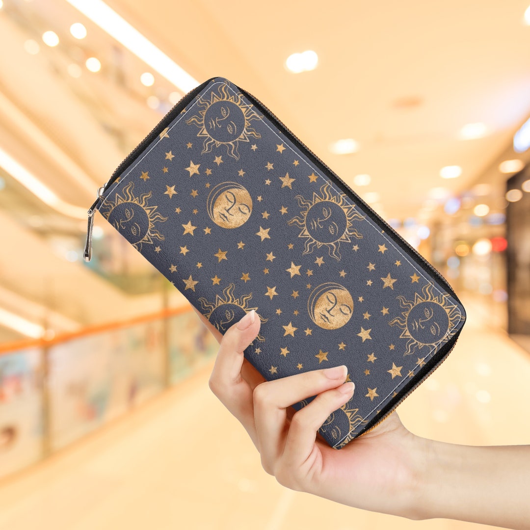 Celestial Moon and Stars 90's Zipper Wallet, Vegan Leather Wallet ...