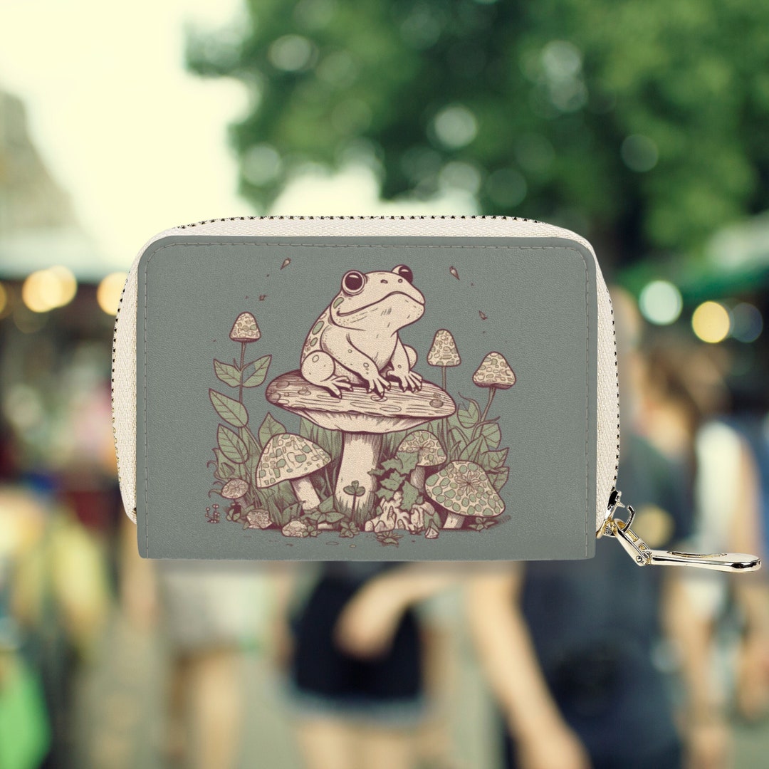 Retro Frog on A Mushroom Small Wallet, Cottagecore Wallet, Minimalist ...