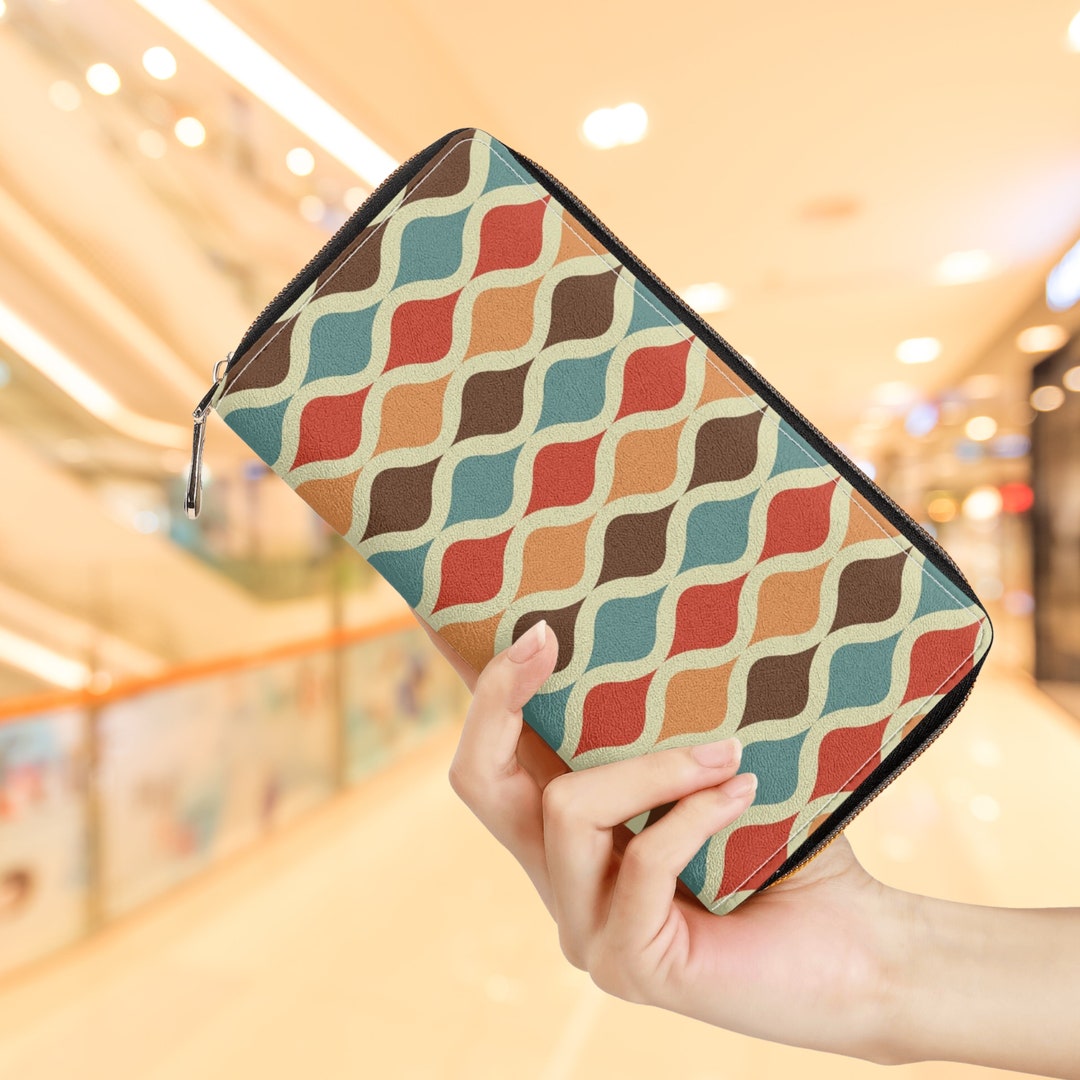 Mid Century Modern Wave Zipper Wallet, Vegan Leather Wallet, Clutch ...