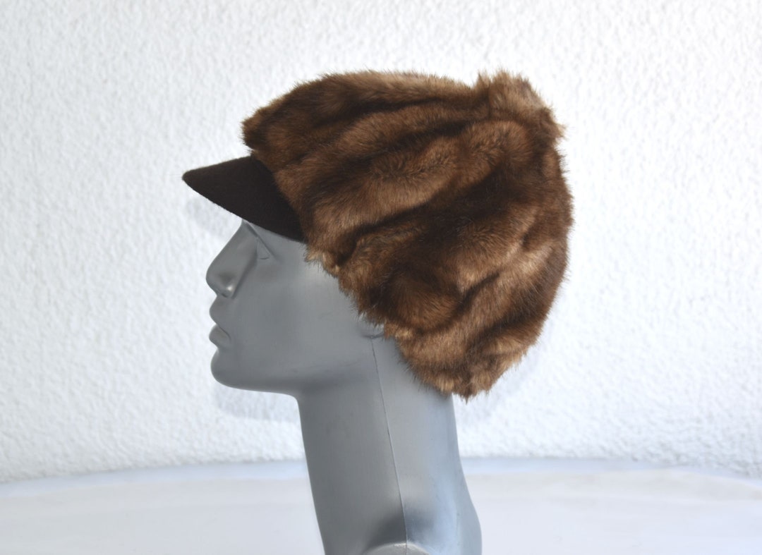 Vintage Brown Newsboy Cap Beret Hat Faux Fur One Size MCM Casual ...