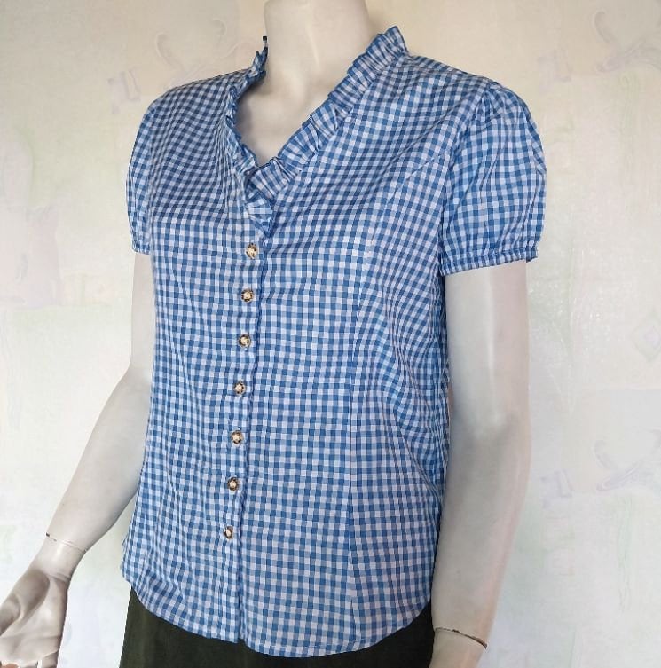 Vintage ALPIN Traditional German Dirndl Blouse, Blue Gingham Blouse ...