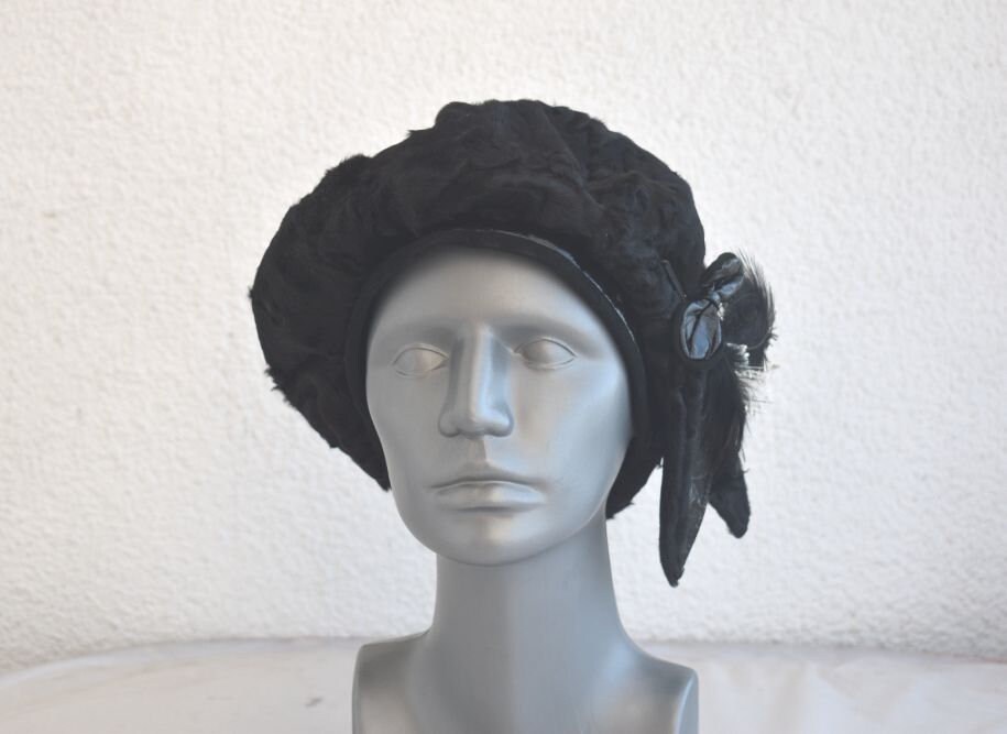 Vintage Fritsch Vocklabruck Black Flower Women's Beret Hat Polyester ...