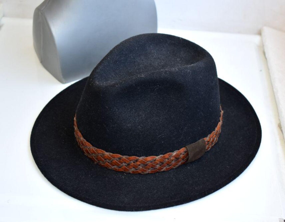 Vintage MAYSER Men's Fedora Hat Black Check Wool Leather Band Fedora ...