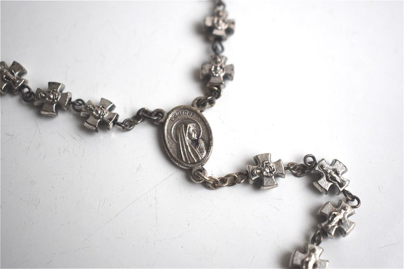 Vintage Catholic Necklace Silver Plated Crucifix Cross Pendant Rosary ...
