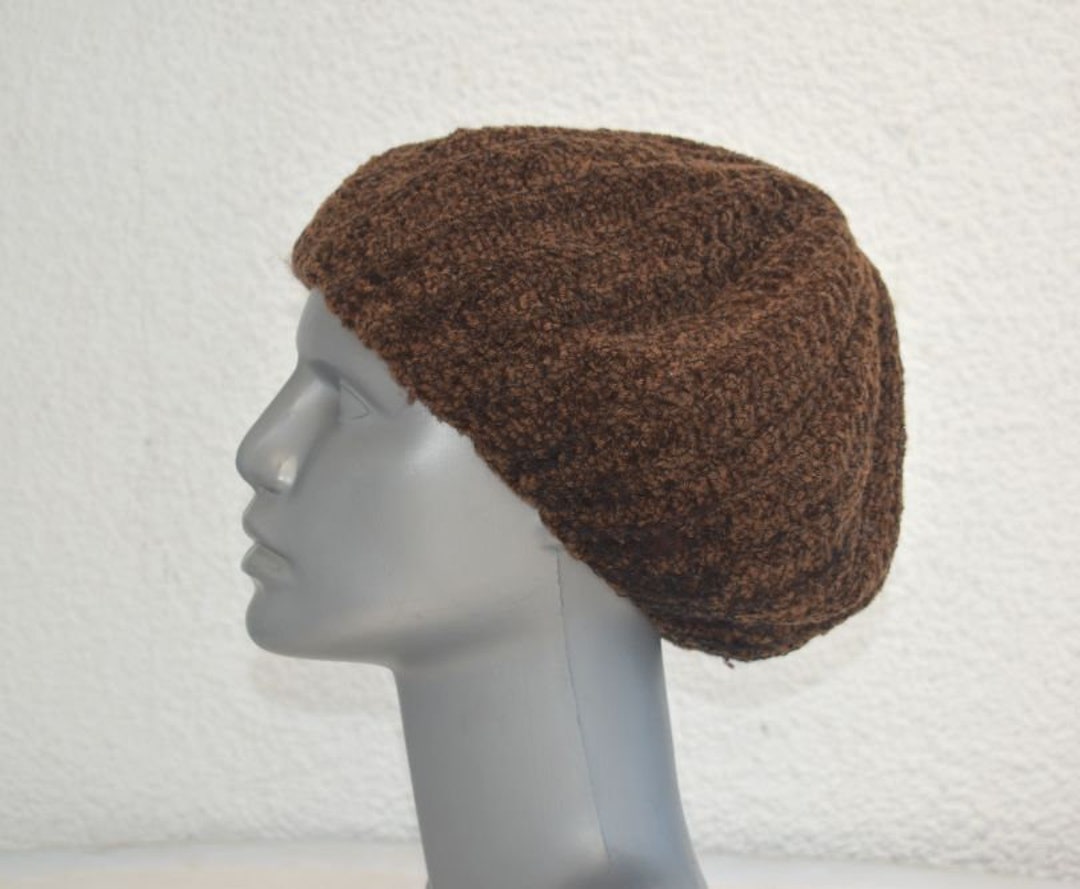 Vintage Brown Beret Hat Crochet Acrylic One Size MCM Italy Casual ...