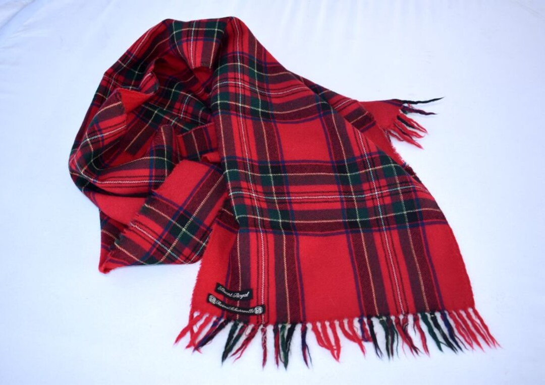 Vintage Wool Scarf Royal Stuart Red Retro Scottish Tartan Check Pure ...
