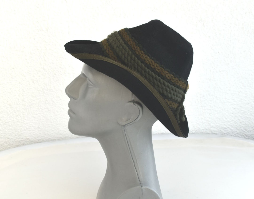 Vintage Ischler Hut Wool Black Green Hunting Fedora Hat Trachten Dirndl ...