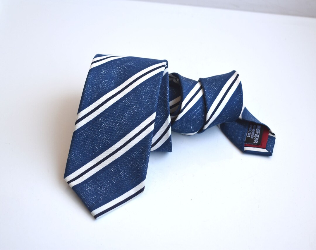 Vintage OLYMP Tie Blue White Striped Necktie Italy European Mens ...