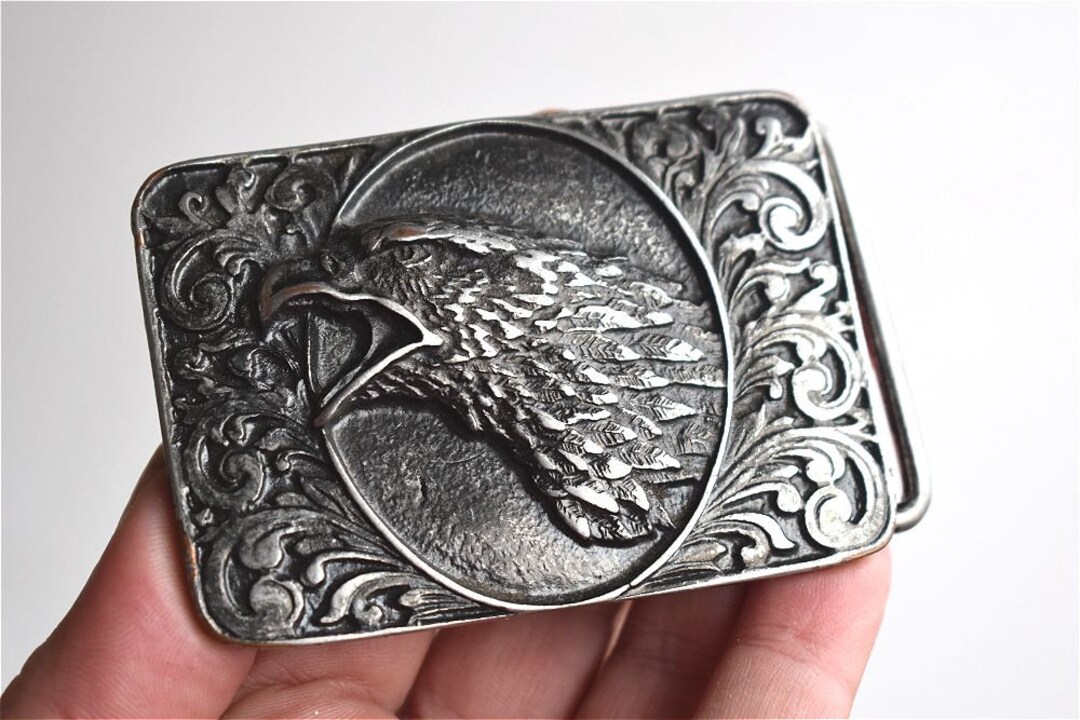 Vintage Eagle Belt Buckle Ancient Silver Relief Engraved Bird Animal ...