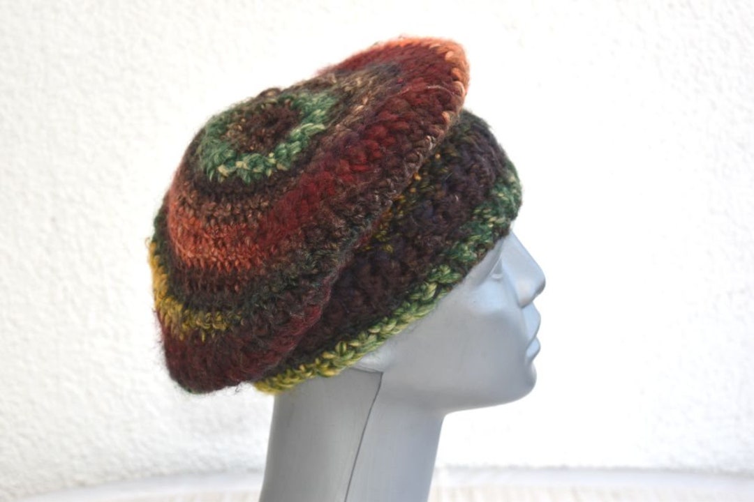 Vintage Beret Hat Crochet Virgin Wool One Size Orange Brown MCM Casual ...