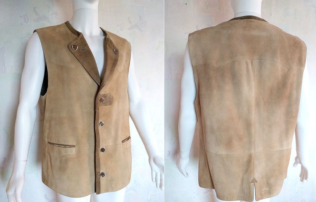 Vintage Zeiler Suede Leather Mens Vest Size 54 Bavarian Traditional ...