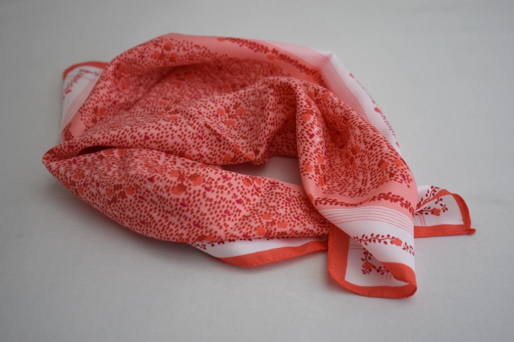 Vintage White Coral Orange Italy Scarf Headscarf Square Floral Pattern ...