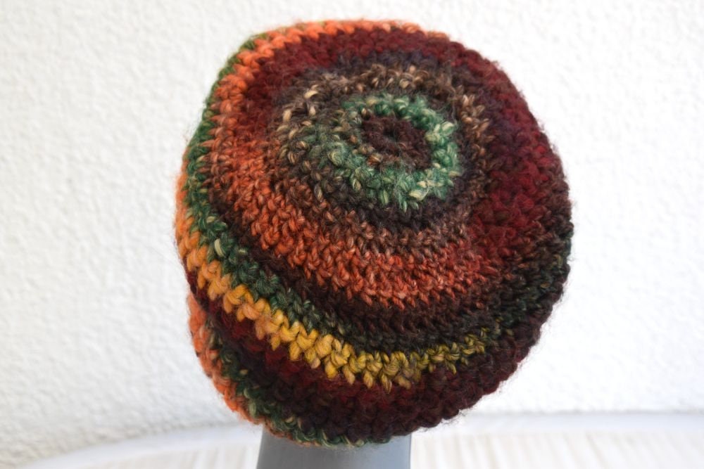 Vintage Beret Hat Crochet Virgin Wool One Size Orange Brown MCM Casual ...