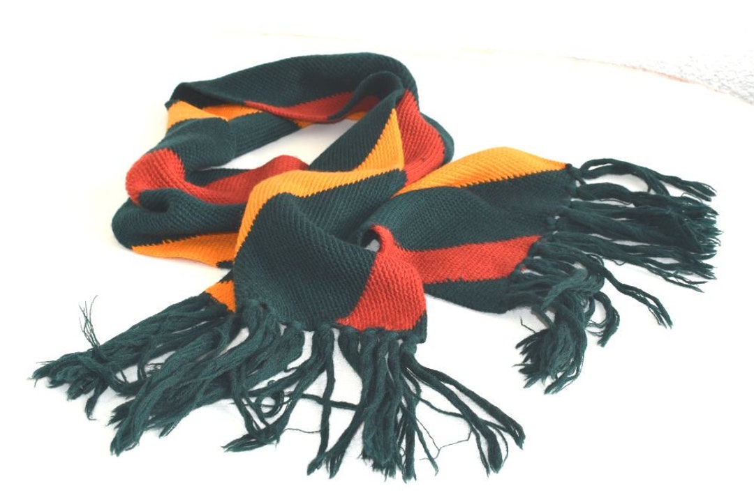 Vintage 60 X 9 Grand Prix Pure Wool Scarf Green Red Green Stripe Scarf ...