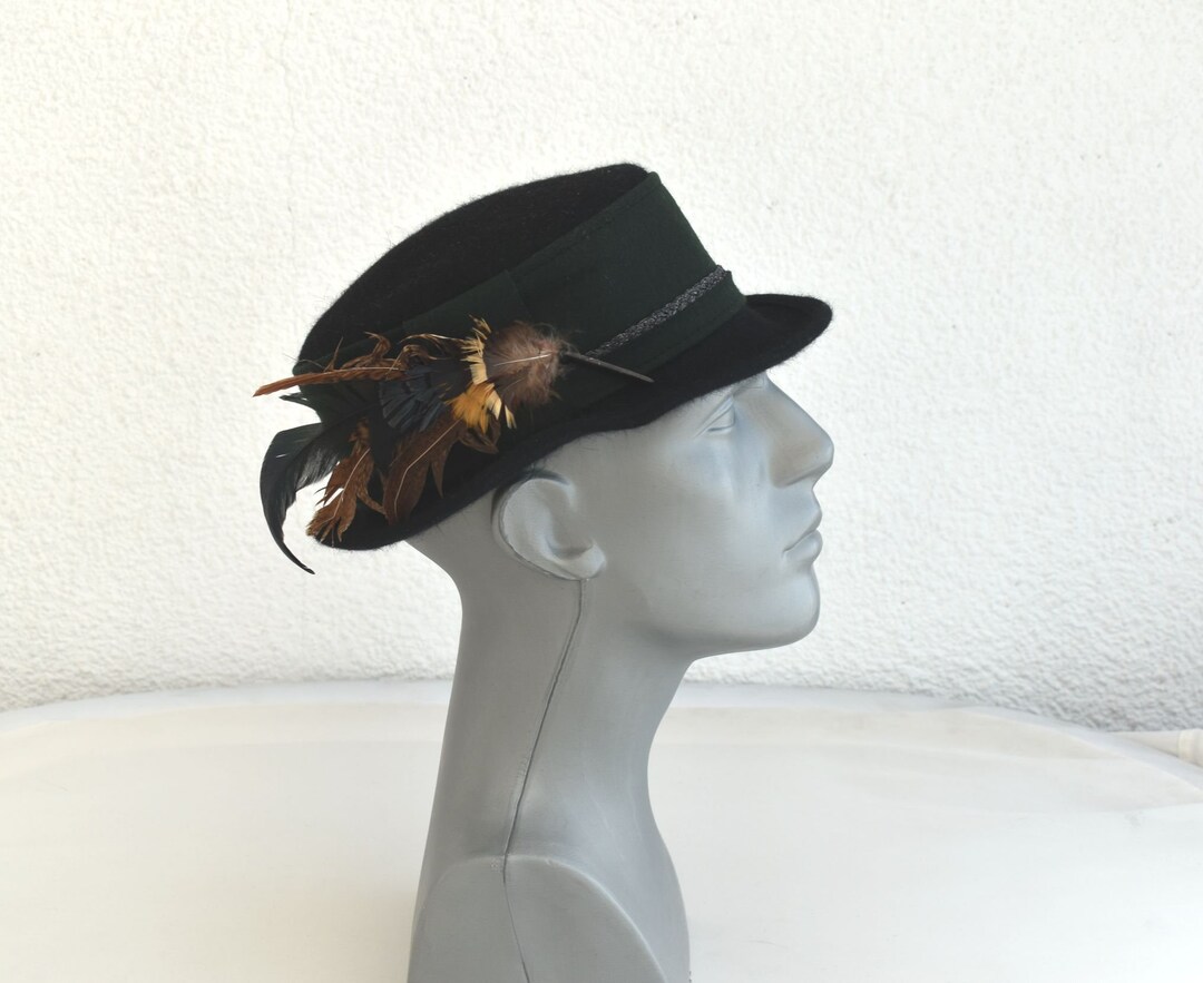 Vintage Walther Korschatz Exclusive Wool Black Green Hunting Fedora Hat ...