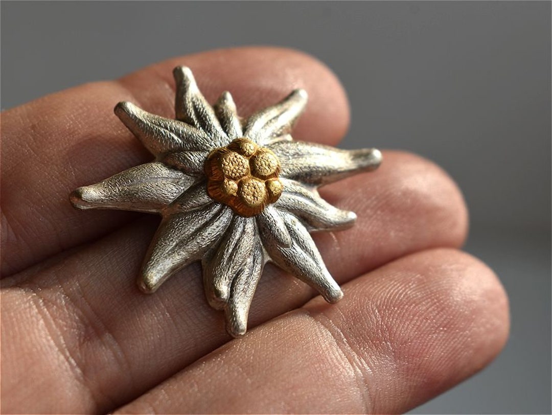 Vintage Edelweiss Flower Brooch Art Silver Gold Tone Color Brooch Pin ...