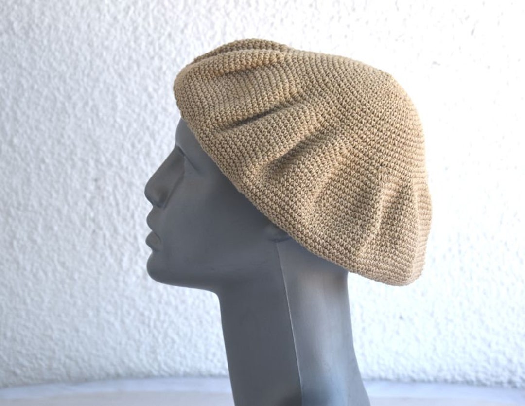 Vintage Beige Beret Hat Crochet Acrylic One Size MCM Casual Fall Spring ...