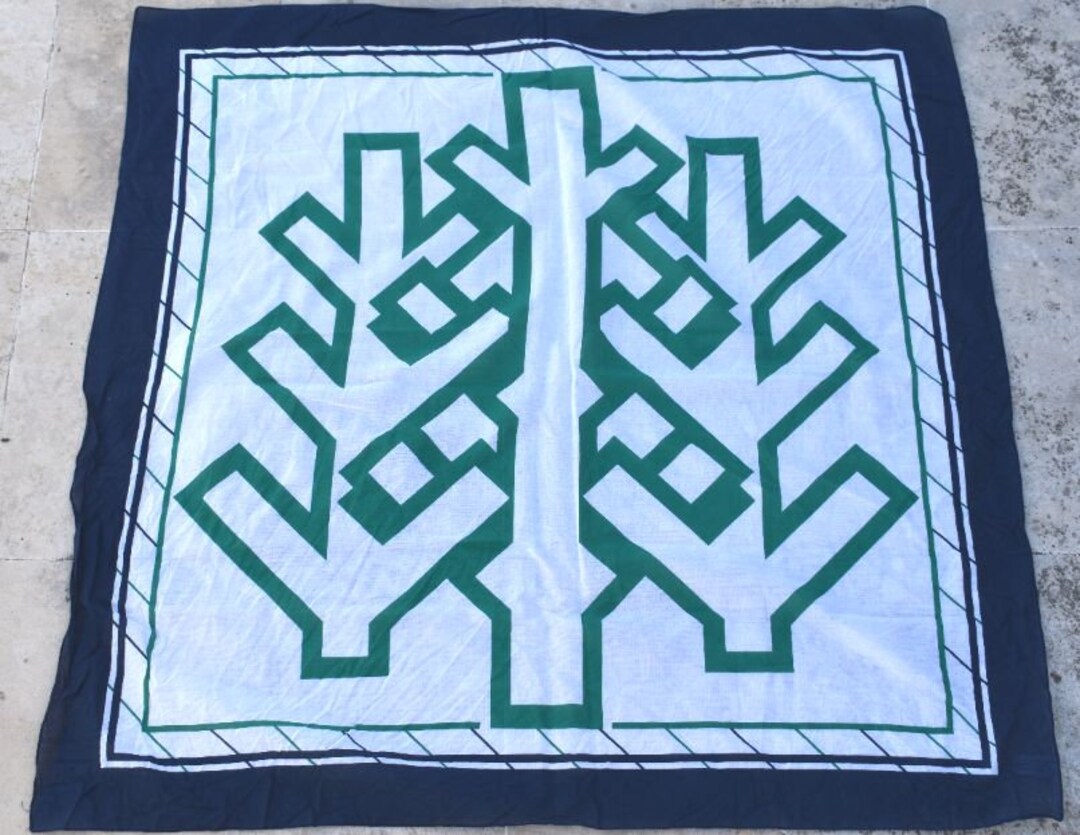 Vintage 30" X 30" Scarf Cotton Blue White Green Headscarf Square ...