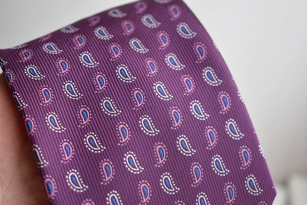 Vintage Henry Morell Tie Paisley Pattern Purple Necktie European Mens ...