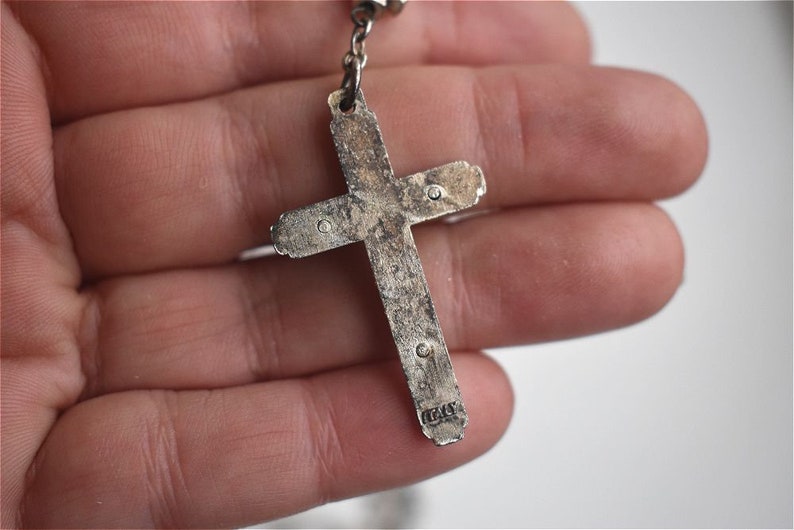 Vintage Catholic Necklace Silver Plated Crucifix Cross Pendant Rosary ...