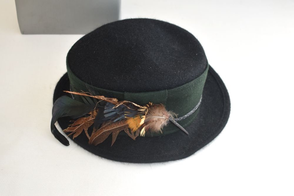 Vintage Walther Korschatz Exclusive Wool Black Green Hunting Fedora Hat ...