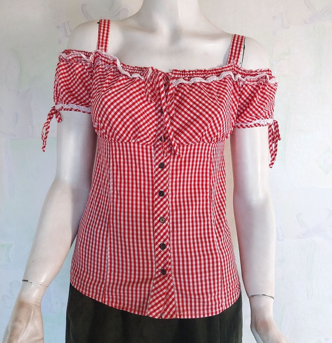 Vintage COLLOSEUM Traditional German Dirndl Blouse, Red White Gingham ...