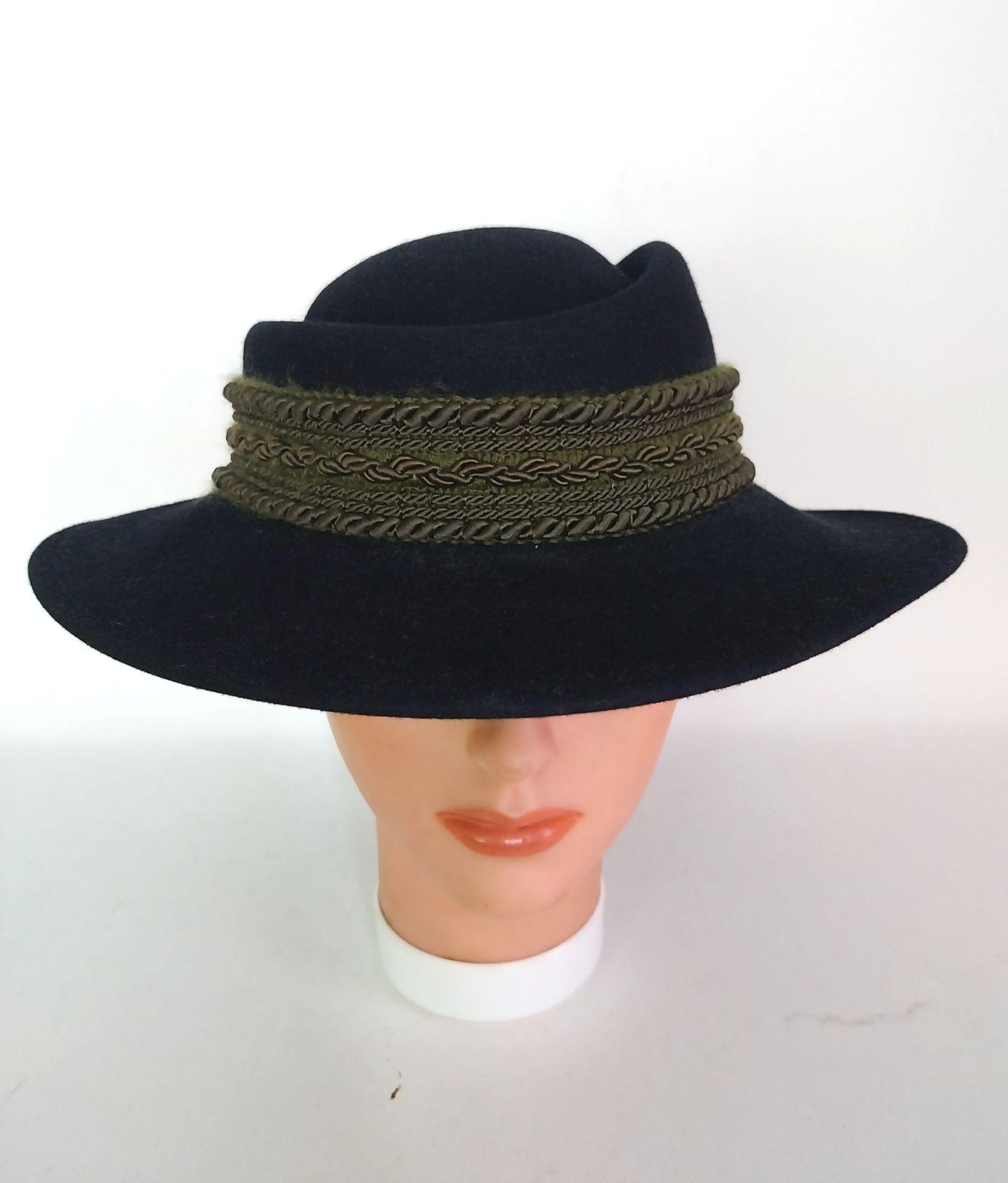Vintage Breiter Ein Mayser Milz Hat Black Felt Hat Green Band Fedora ...