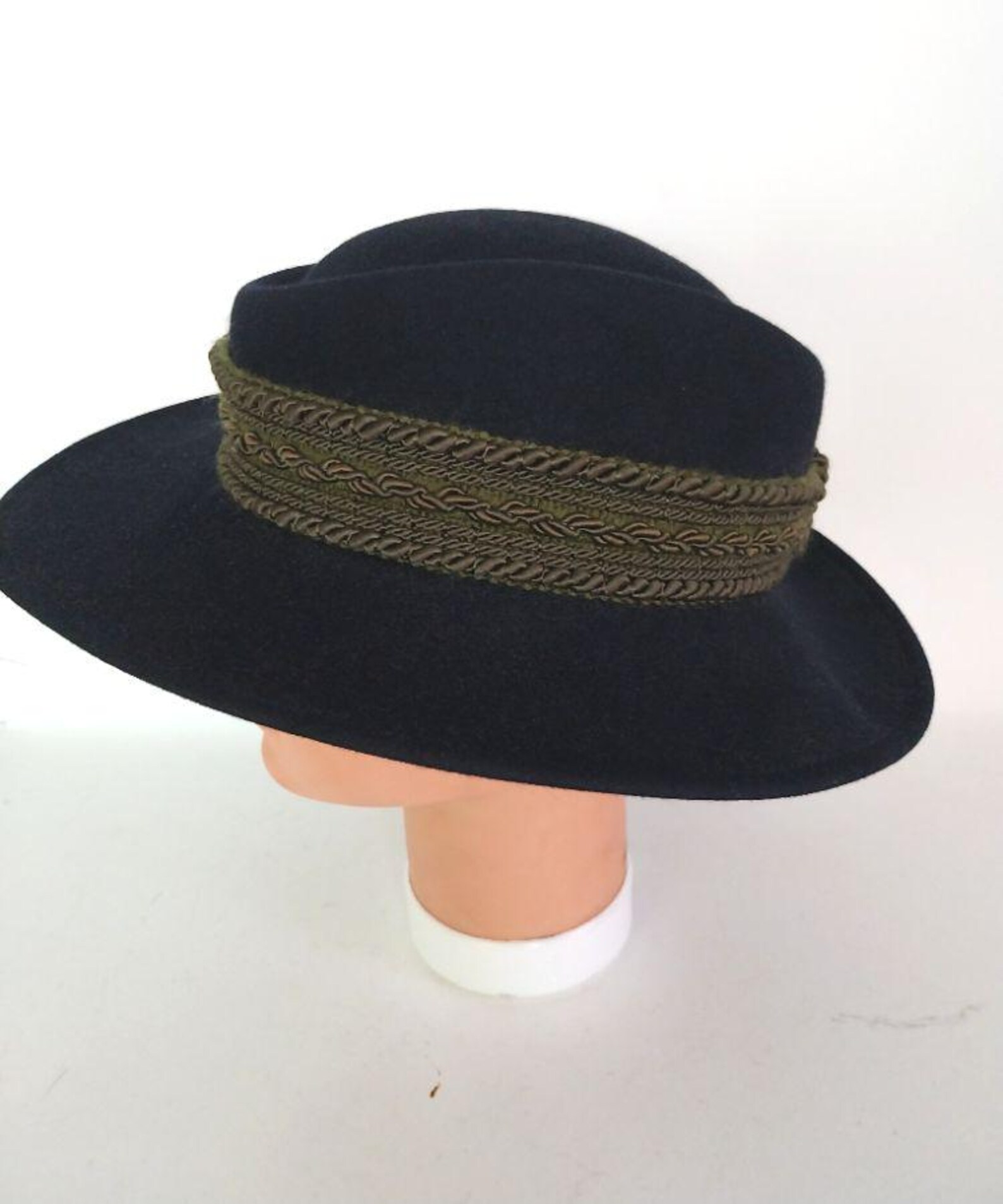 Vintage Breiter Ein Mayser Milz Hat Black Felt Hat Green Band Fedora ...