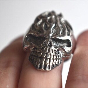 Vintage Biker Ring Ghost Rider Large Scull on Fire Flaming Skeleton ...