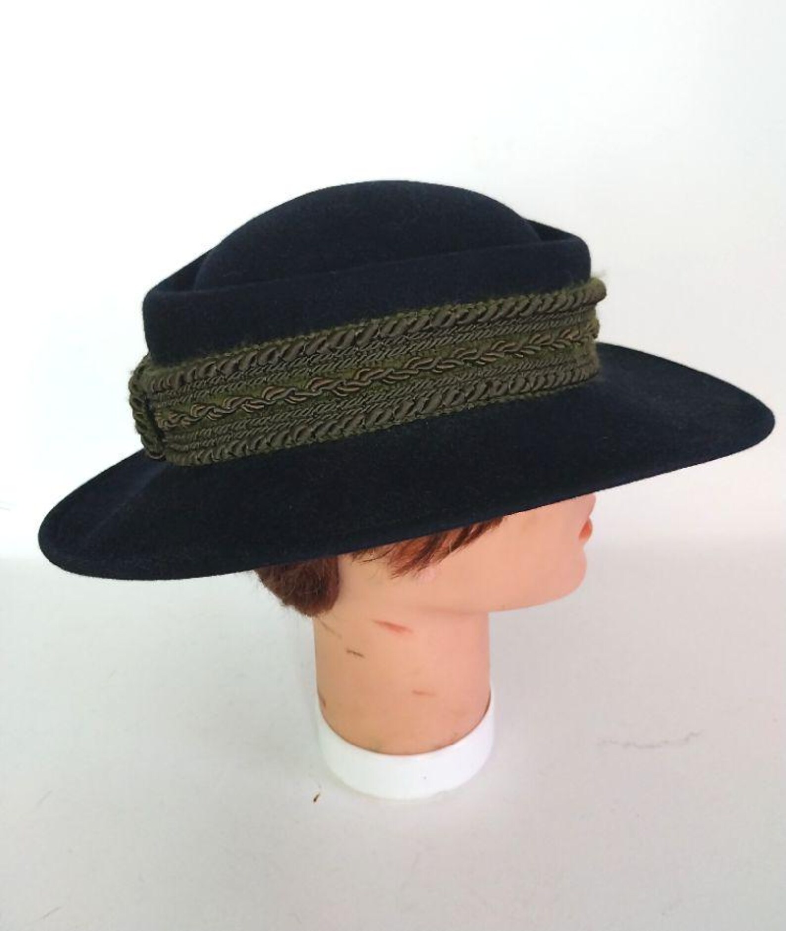 Vintage Breiter Ein Mayser Milz Hat Black Felt Hat Green Band Fedora ...
