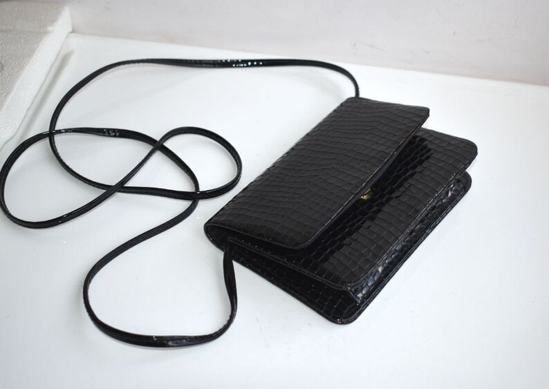 Vintage Sabrina Design Black Patent Small Bag Crossbody Faux - Etsy