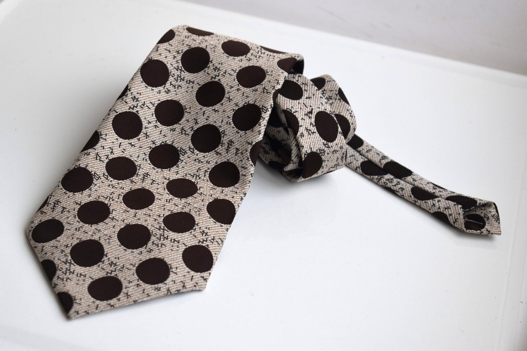 Vintage HEDVA Tie Beige Brown Polka Dot Polyester Fabric Necktie Czech ...