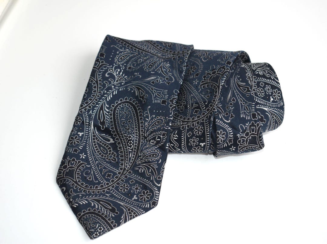 Vintage Ermenegildo Zegna Tie Blue Paisley Necktie Italy European Mens ...
