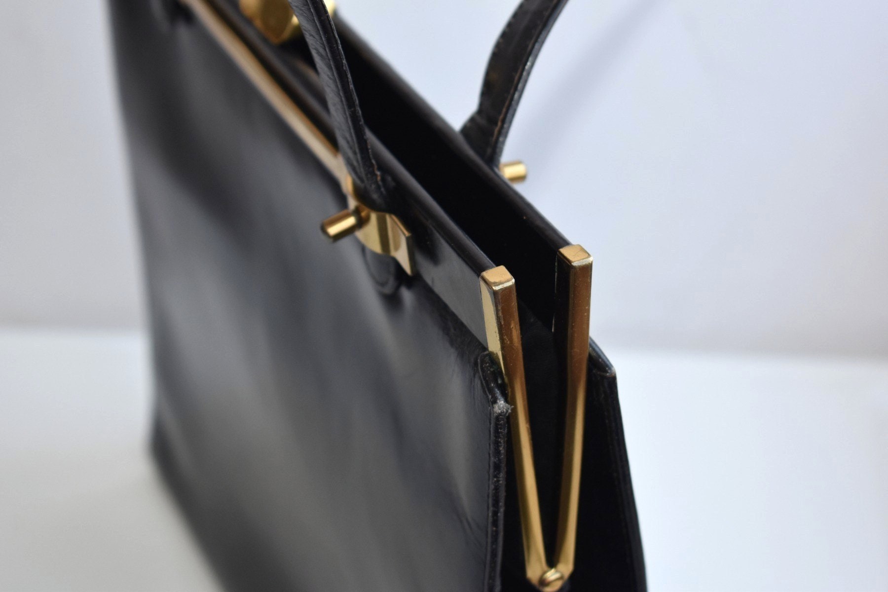 Vintage Black Natural Leather Every Day Handbag Shoulder Hand Bag ...