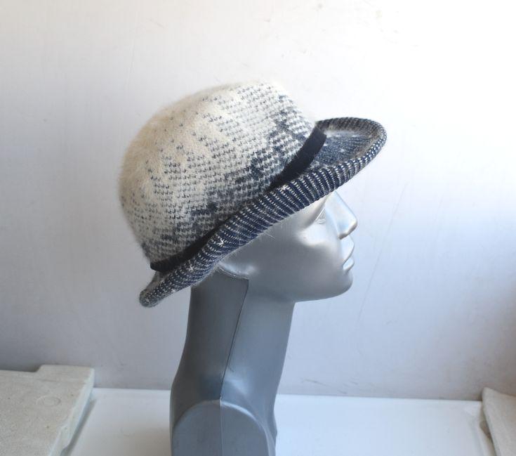 Vintage Blue White Fedora Hat One Size Women Accessory Polyester ...