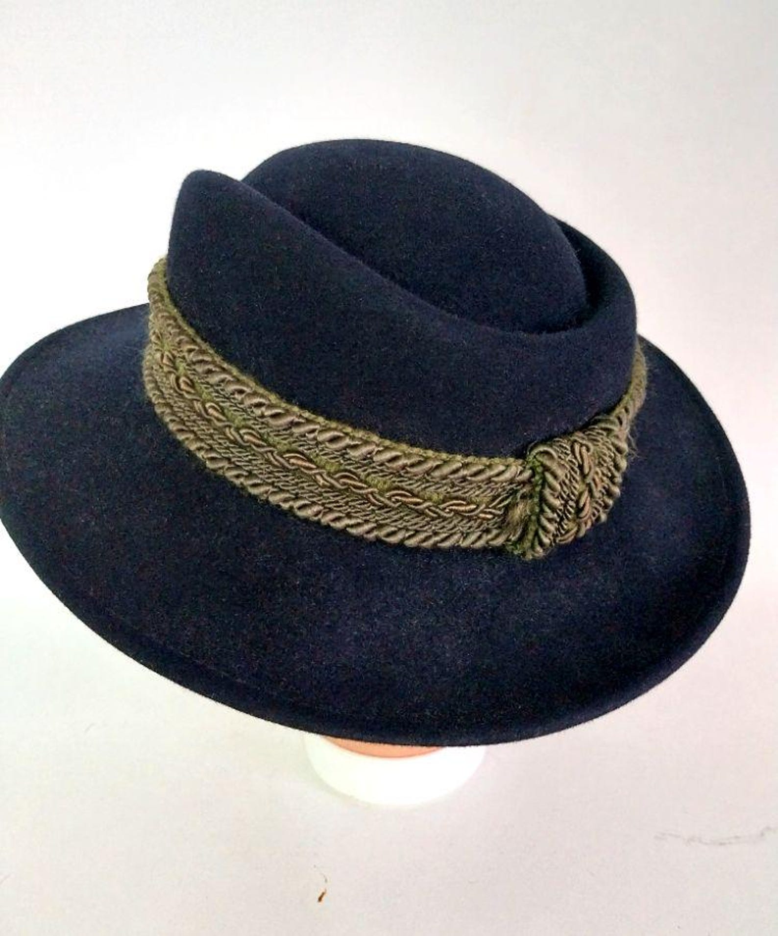 Vintage Breiter Ein Mayser Milz Hat Black Felt Hat Green Band Fedora ...