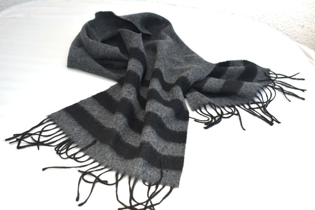 Vintage 56 x 12 Pure Wool Scarf Gray Black Check Wool Italian Scarf ...