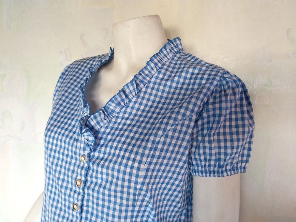 Vintage ALPIN Traditional German Dirndl Blouse, Blue Gingham Blouse ...