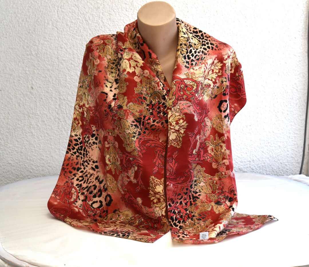 Vintage 61" X 14" Italy Floral Pattern Long Wide Scarf Shawl Stove Wrap ...