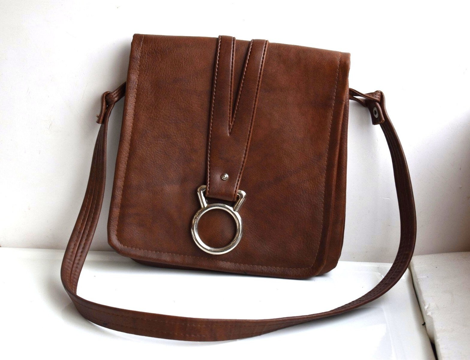 Vintage Brown Natural Tan Leather Shoulder Bag Every Day Clutch Purse ...